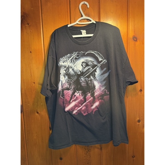 Shirts & Tops | Vintage Y2k Grim Reaper Horse Skull Skeleton Flames ...